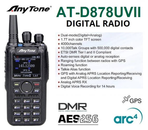 Рація Anytone AT-D878UVII / AES 256, ARC4, 7W, DMR, GPS, APRS (ID ...
