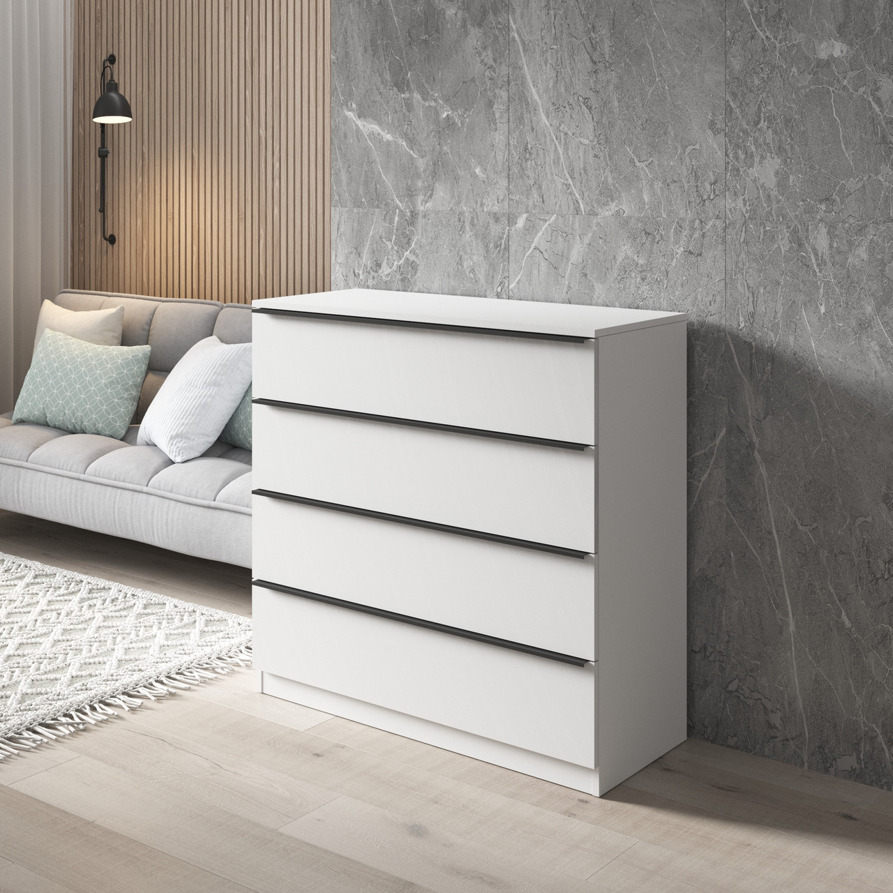 Комод на 4 ящика c черными ручками М-33 Белый, цена 5499 ₴: купить на ...