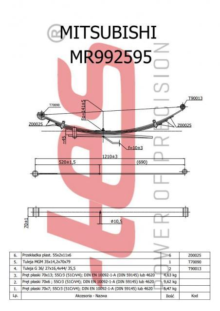 Купити Ресора задня Mitsubishi L200 05-15, (к-кт 5 листів) (70/520/690 ...
