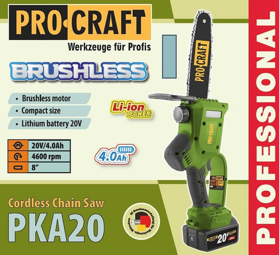 Купити Безщіткова ланцюгова міні пила Procraft PKA20 (Батарея 4000 мАч) Німеччина, ціна 4800 ...