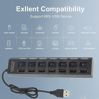 USB HUB на 7 портів із перемикачем для ПК, ціна: 190 ₴, купити на Prom.ua