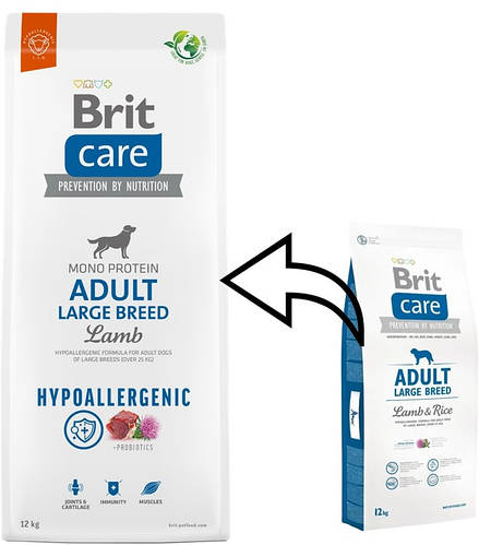 Brit Care Adult Large Breed Lamb & Rice 12 кг сухой корм для взрослых ...