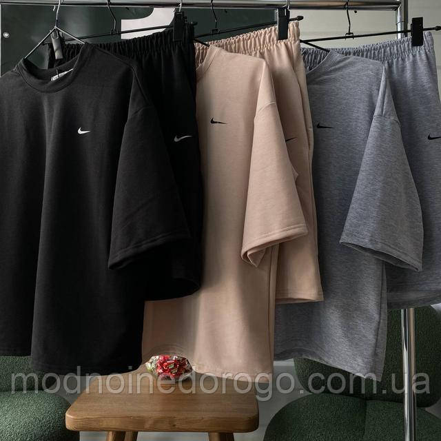 Жіночий спортивний, прогулянковий оверсайз костюм 2-ка (подовжена футболка + шорти на резинці ...