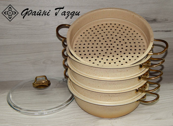 Мантоварка пароварка OMS 6091-C CREM, 28x10 см, 4 яруси, 6 предметів ...