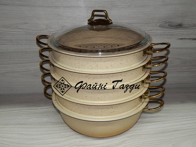 Мантоварка пароварка OMS 6091-C CREM, 28x10 см, 4 яруси, 6 предметів ...