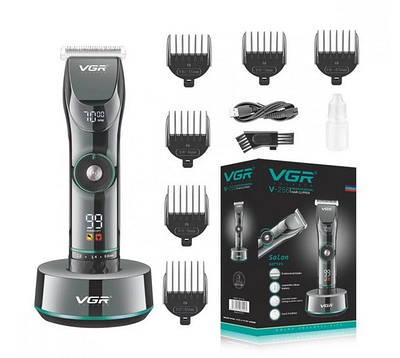 Аккумуляторная машинка для стрижки (clipper) VGR V-026 GOLD, 6 насадок, 9000 RPM, LED display ...