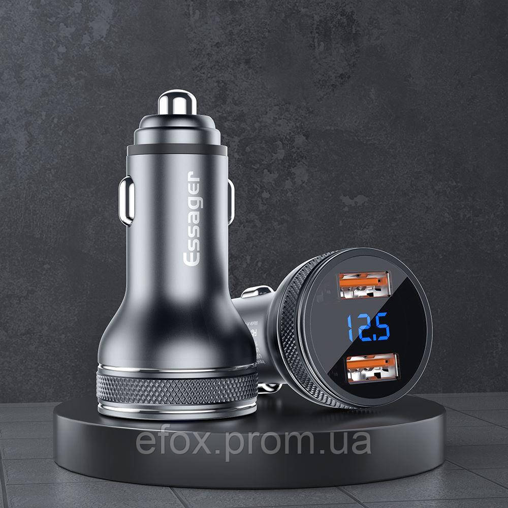 USB-зарядка для авто ESSAGER 2xQC3.0 36W серая металлическая (ID ...