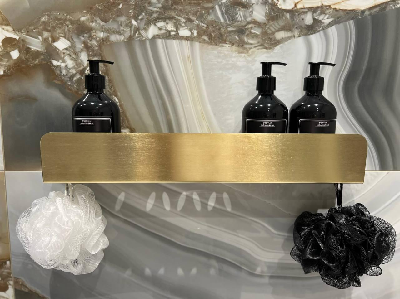 Полка для ванной, душевой комнаты в цвете матовое золото из нержавейки ...