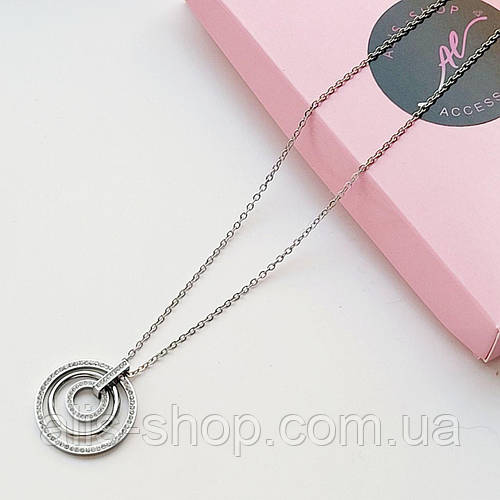 Ланцюжок з кулоном кола з камінцями медичний сплаву покриття родій Id 1873382984 ціна 625