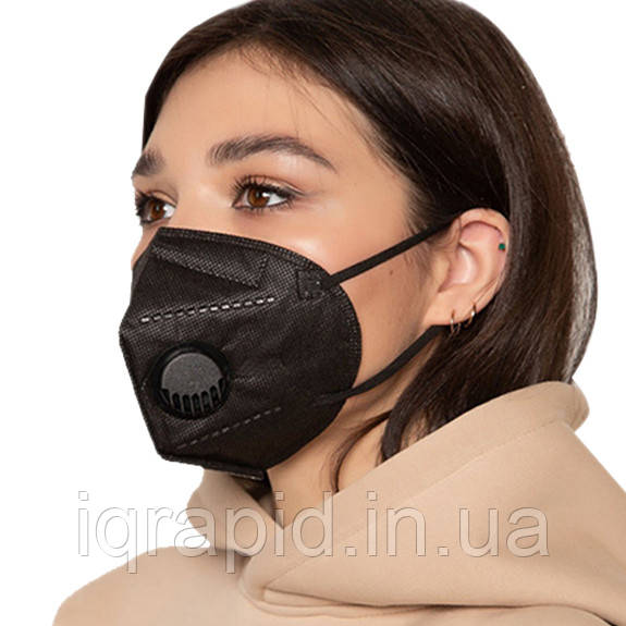 Захисна маска KN95 чорна з клапаном від 10 шт. Будівельний Респіратор із клапаном Захист FFP2 ...