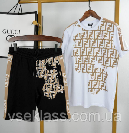 "S M L" Fendi Фенди белый с черным мужской брендовый летний комплект ...