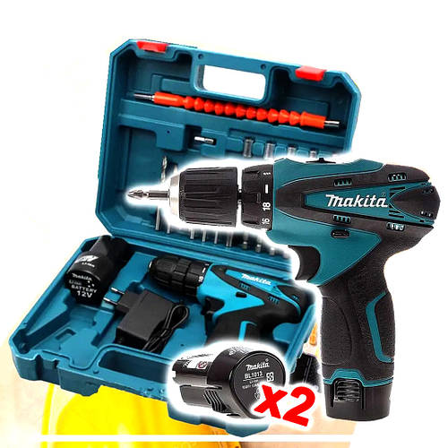 Makita макита аккумуляторная дрель-шуруповерт (12V/2.0Ah) с набором бит ...