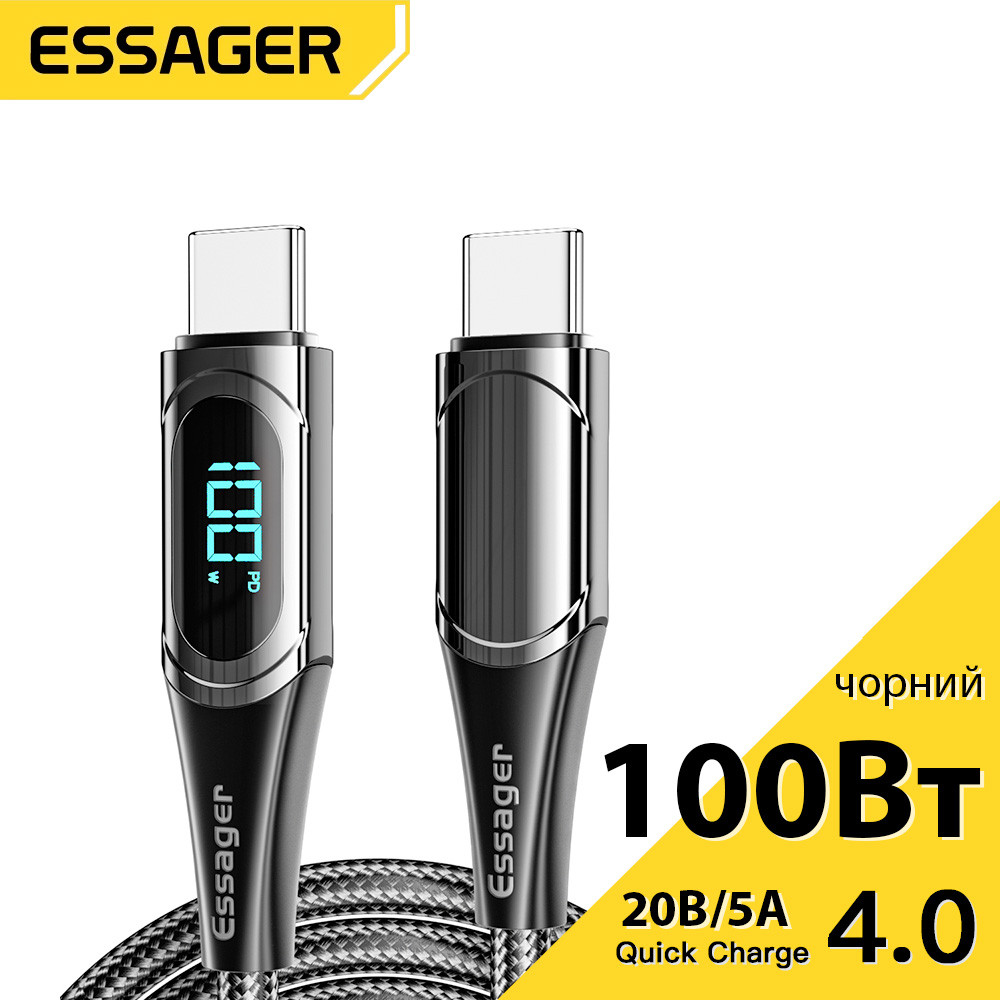 Кабель Essager Type-C to Type-C PD2.0 100W 20V/5A для быстрой зарядки 1м (ES-XCTT1-YD01) Black ...