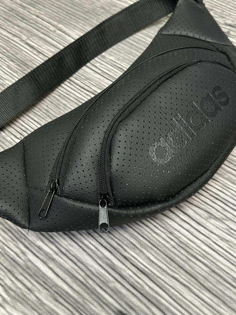 Сумка - бананка кожаная, черная Adidas, мужская поясная, нагрудная ...