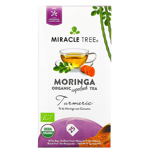 Miracle Tree, Moringa Organic Superfood Tea, Куркума, без кофеина, 25 ...