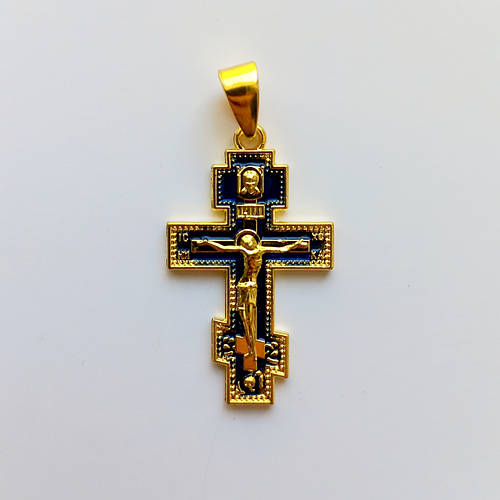 Купить Крестик Металлический позолоченный с цветной синей эмалью тип 17 ...