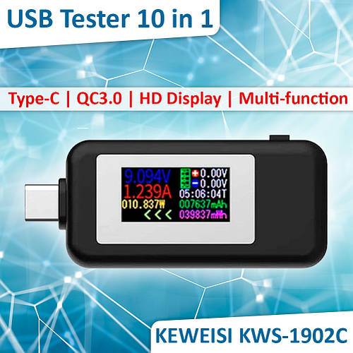 Многофункциональный USB тестер KEWEISI KWS-1902C Type-C / 10 в 1 / QC3 ...
