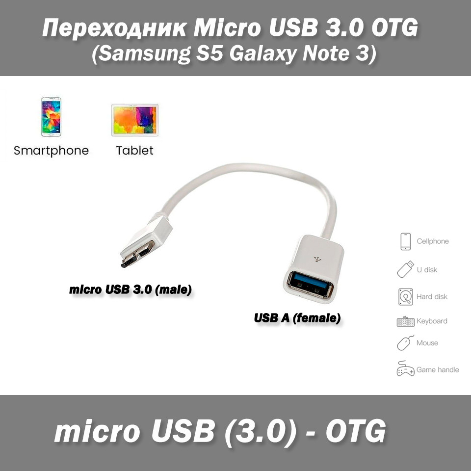 Перехідник Micro USB 3.0 (type B, male) - OTG (USB A, female) InterStep ...