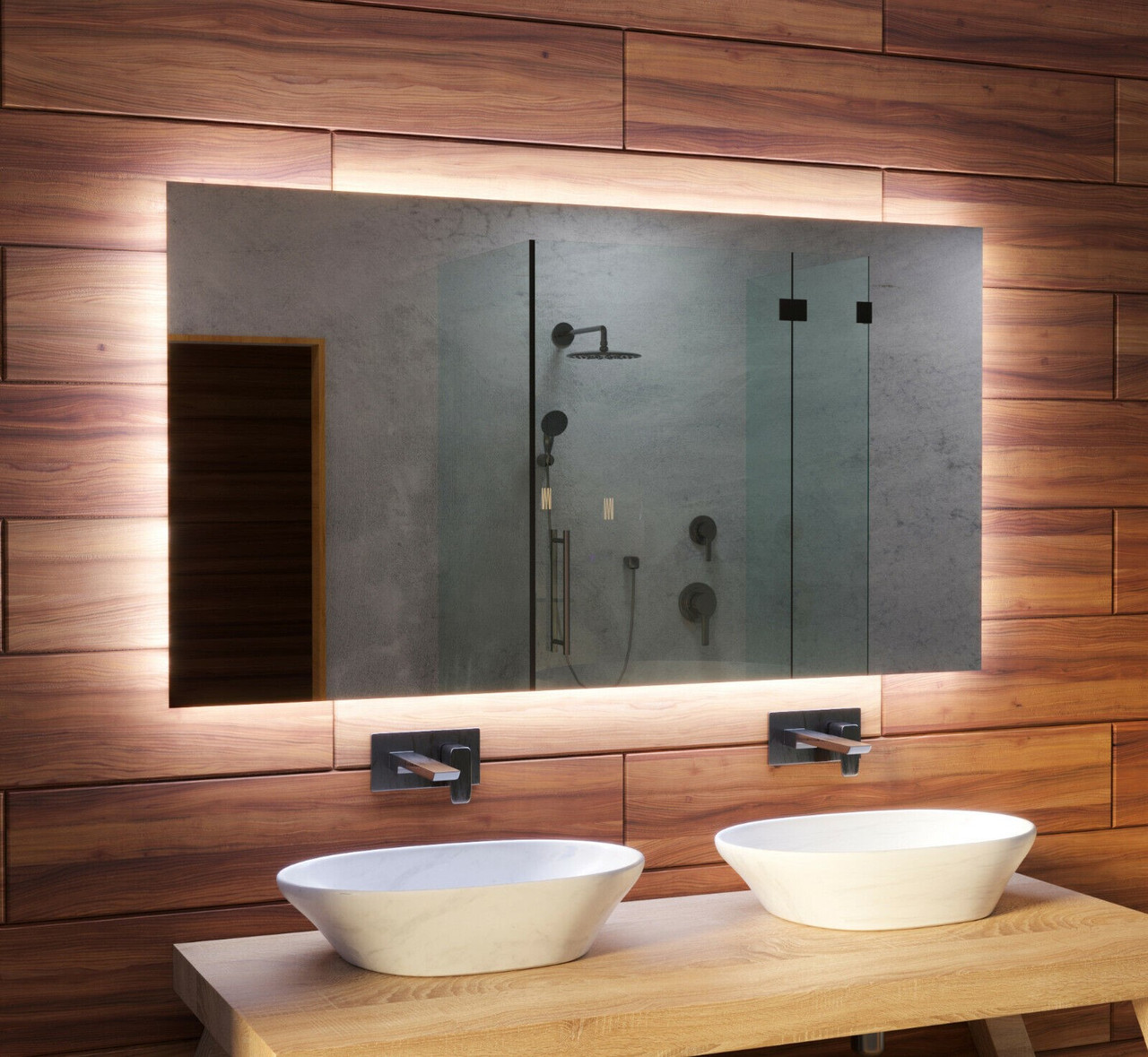 Зеркало в ванную с LED-подсветкой стильное Премиум Комплектация фоновая ...