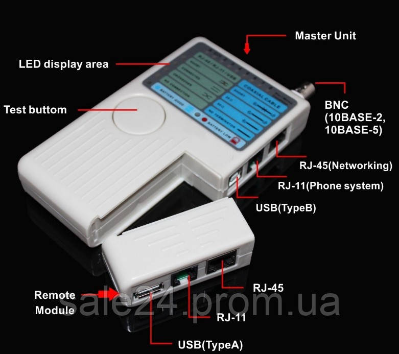 Купить Тестер сетевого кабеля для локальной сети RJ45 / RJ11 / USB ...