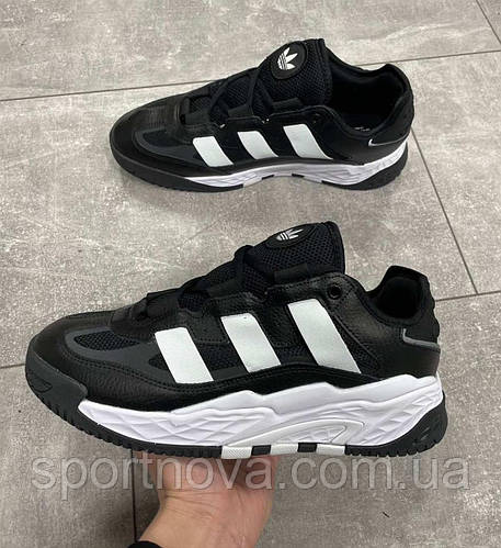 Чоловічі кросівки Adidas Niteball демісезонні комбіновані чорні з білим ...