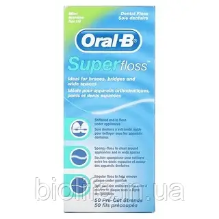 Купить Oral-B, Super Floss, мята, 50 предварительно нарезанных нитей в ...