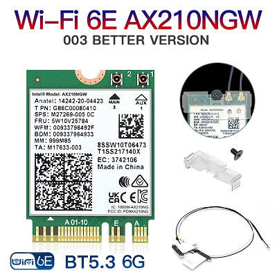 Wi-Fi 6E Адаптер Intel AX210NGW M.2 NGFF Трехдиапазонный 2.4/5/6 ГГц ...