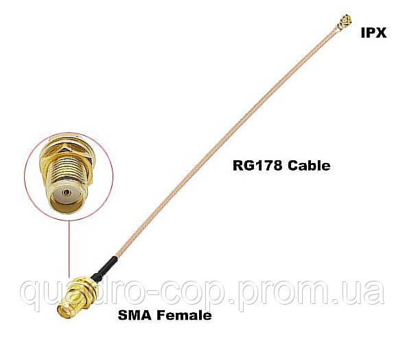 Кабель IPX подовжувач 5 см адаптер перемичка SMA female / IPX пігтейл RG178 адаптер для Wi-Fi ...