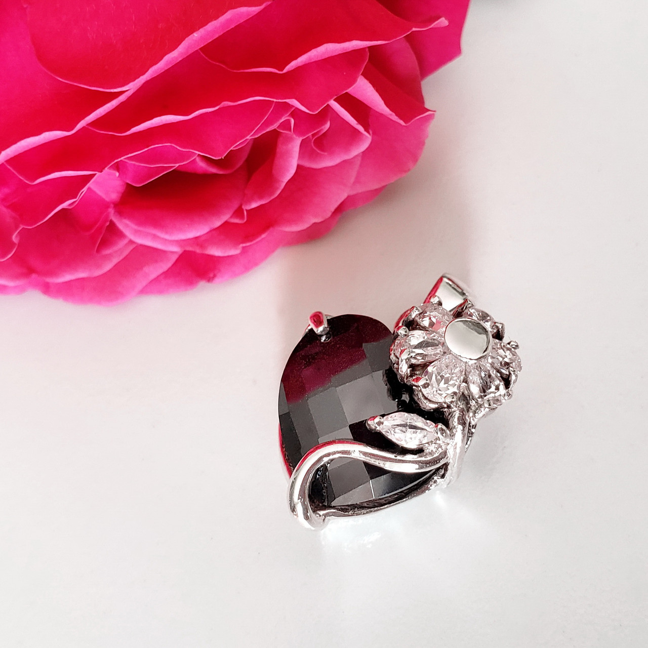 Кулон Сердце серебро черный фианит серебряная подвеска сердечко ...