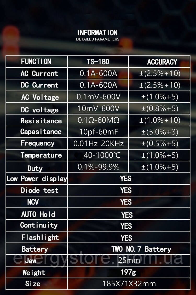 Купить Токовые клещи HYTAIS TS-18D AC/DC 600A NCV, цена 1073.60 ₴ — Prom.ua (ID#1886480346)