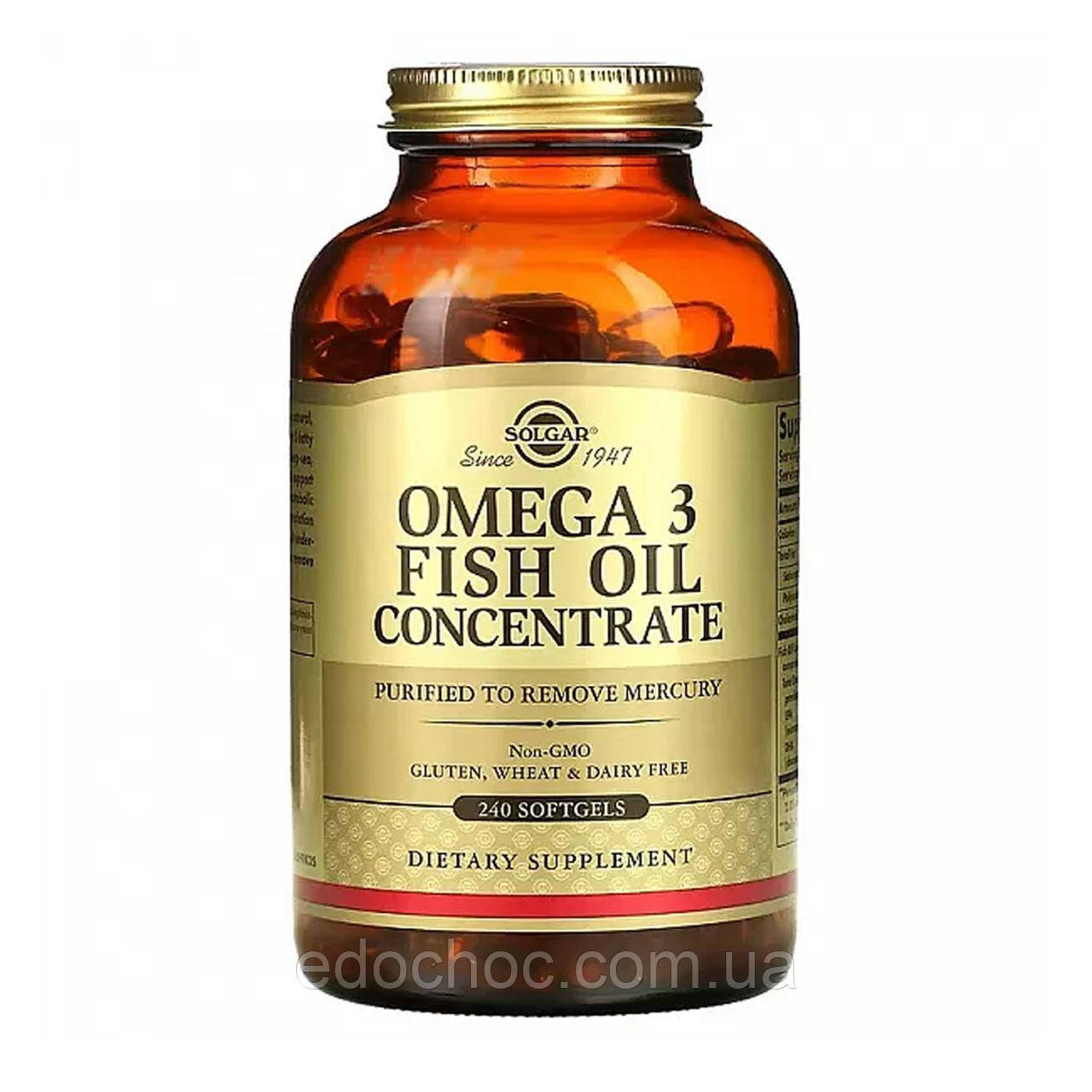 Омега-3, Omega-3 Fish Oil, Solgar, концентрат риб'ячого жиру, 240 ...
