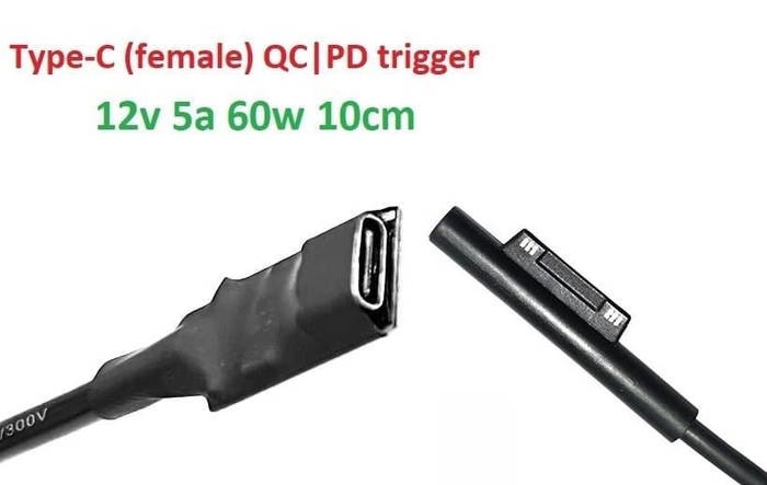 Перехідник на 12v (max 5a, 60w) Microsoft 12pin SurFace 3/4 8-10cm з USB Type-C (Female) Quick ...
