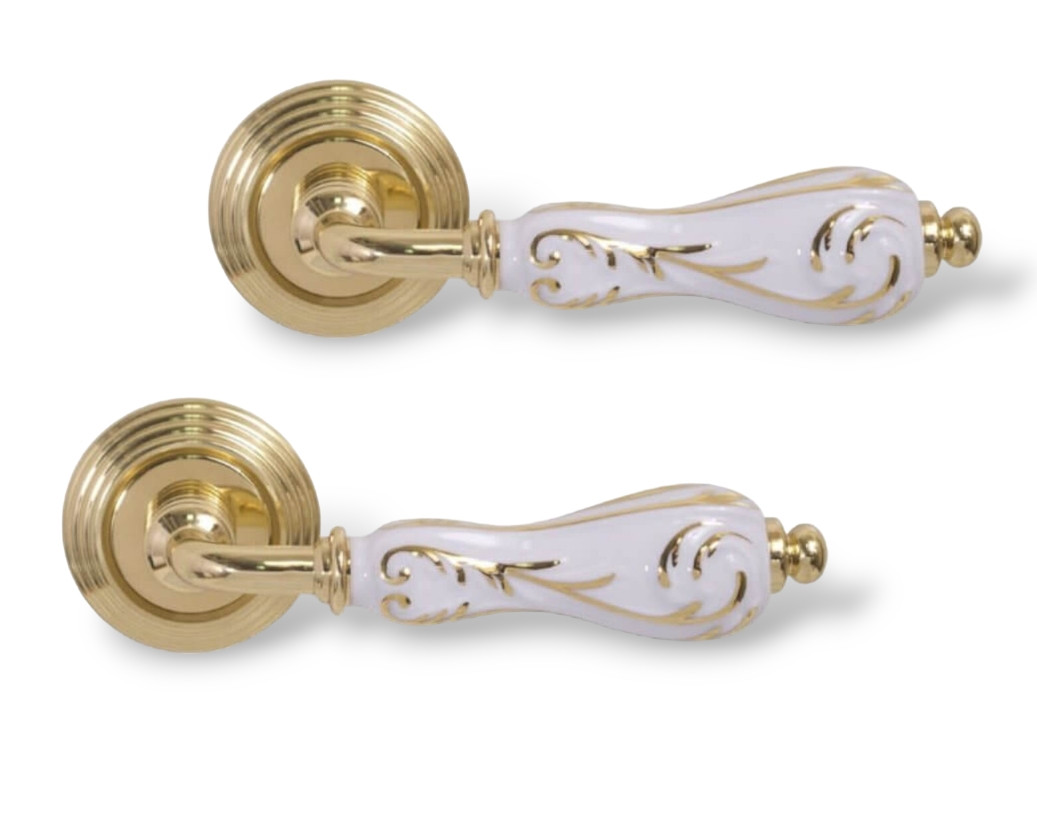 Ручки для дверей Fimet 147P Flora латунь полированная / белый фарфор с ...