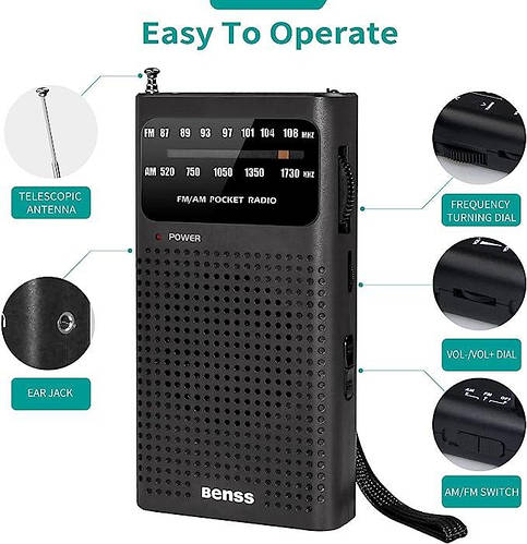 Портативний радіоприймач Benss AM FM компактний транзисторний ...
