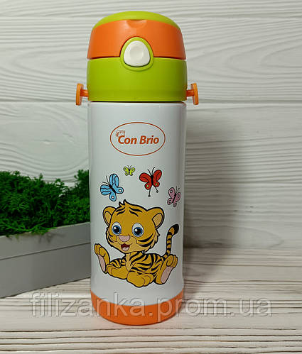 Купить Термос Con Brio с трубочкой и ремешком Тигр 0,35л (57477), цена ...