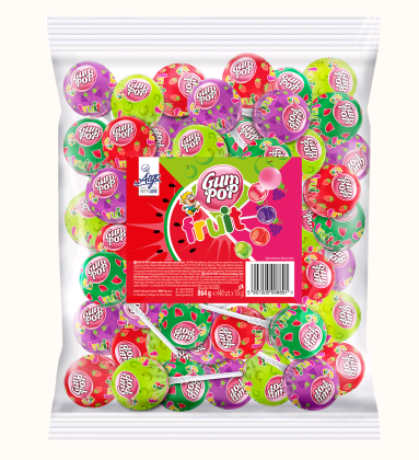 Купить Леденцы GUM POP FRUIT с фруктовым вкусом и жвачкой 864 г*8 шт ТМ ...