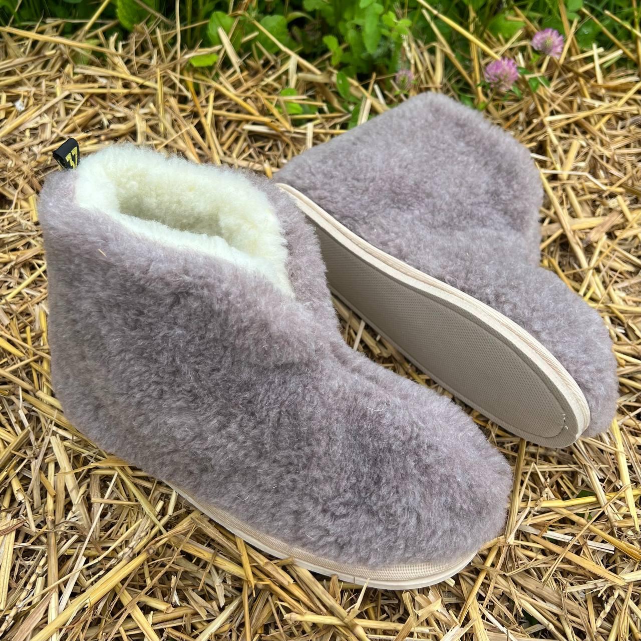 Теплі тапочки-чуні для дому з натуральної овчини на підошві (36-45р.) Чуні з овечої вовни ...