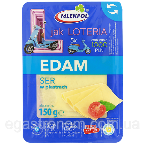 Сир нарізка едем Млекпол Mlekpol edam 150g 12шт/ящ (Код: 00-00014638 ...