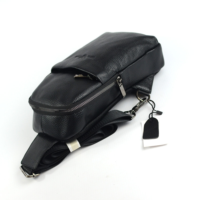 Рюкзак мужской банан слинг на одно плече, Нагрудная кожаная черная ...