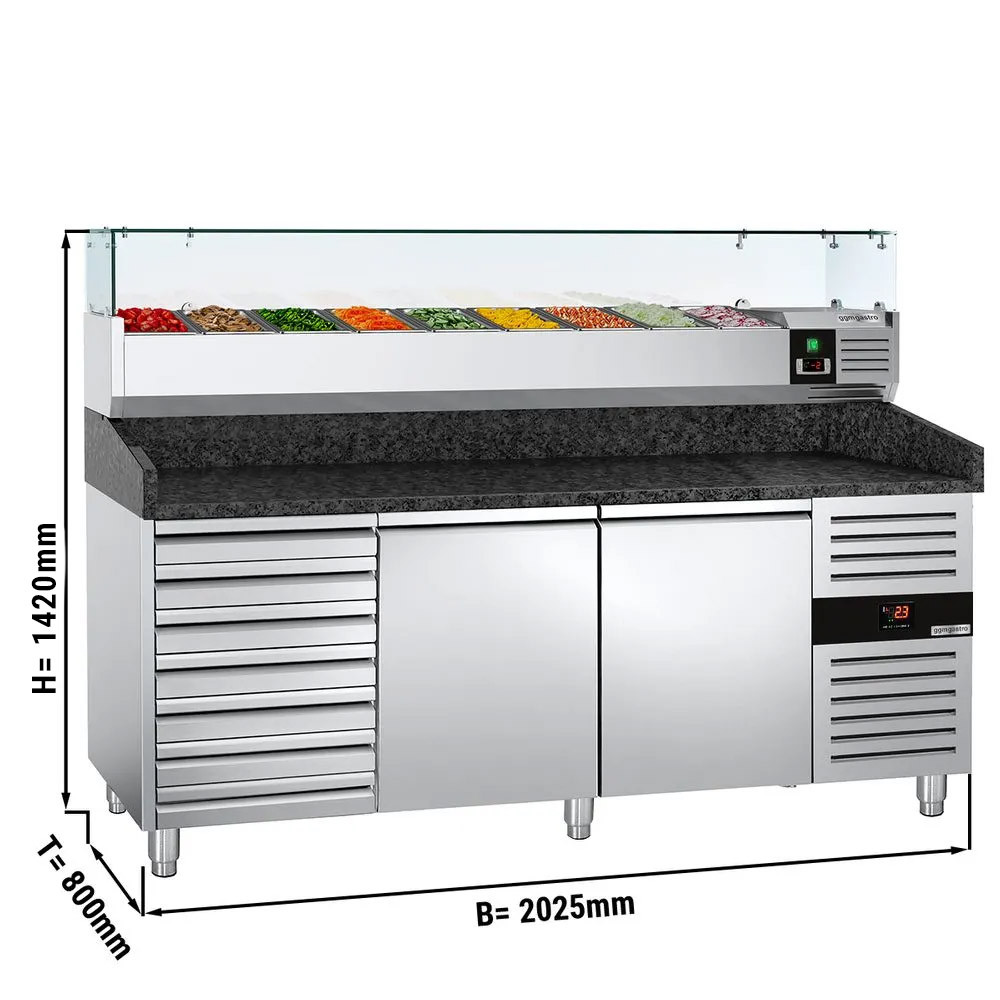 Холодильный стол для пиццы со стекл.витриной PREMIUM - 2,0 x 0,8 m / 2 ...