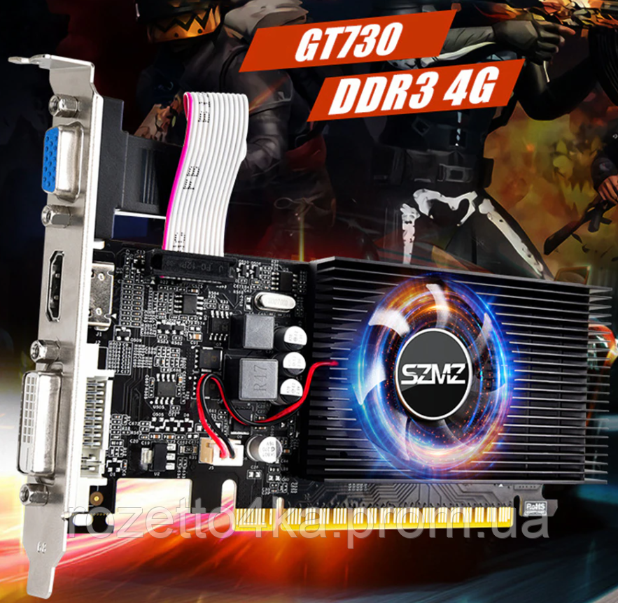 Відеокарта GeForce GT730 4GB DDR3 128bit VGA DVI HDMI Низькопрофільна ...