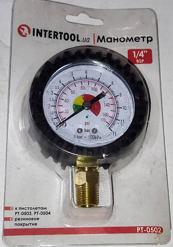 Купить Манометр к пистолету для подкачки с резиновым покрытием, диаметр 63 мм, 1/4" Intertool PT ...