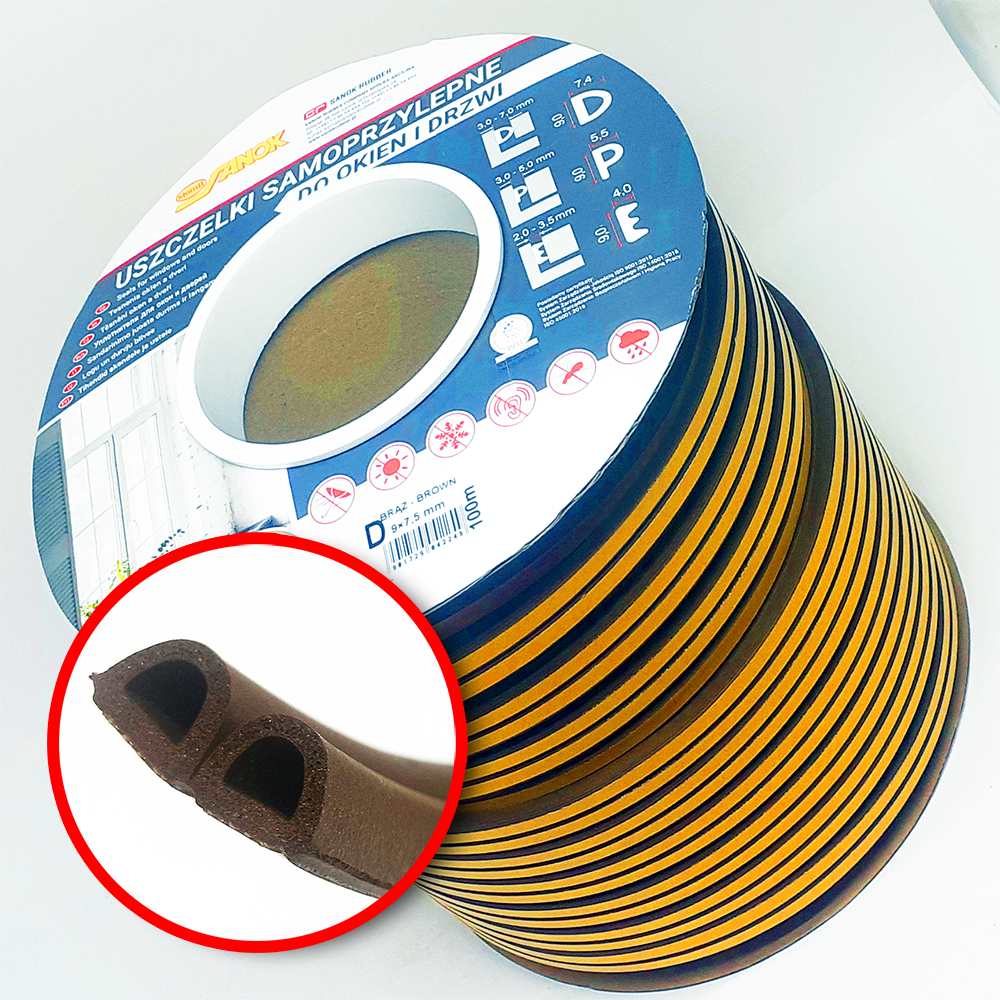 Уплотнитель самоклеющийся SANOK RUBBER тип D 9 х 7.5 мм белый ...