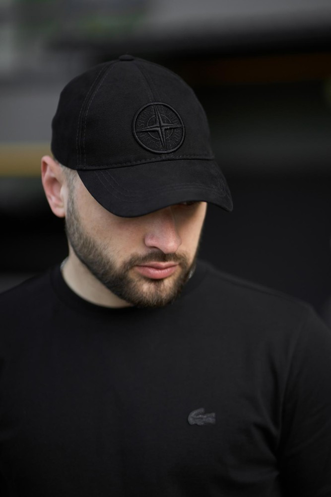 Кепка Stone Island Чорна (чорне Лого) Універсальний Розмір (регулюється ...