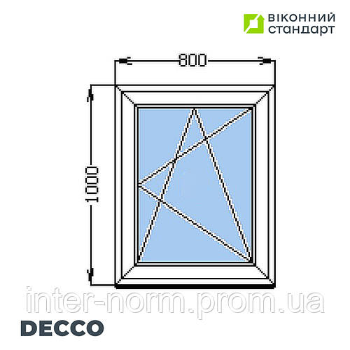 Вікно поворотно-відкидне Decco 62, біле, 800х1000 мм від виробника ...