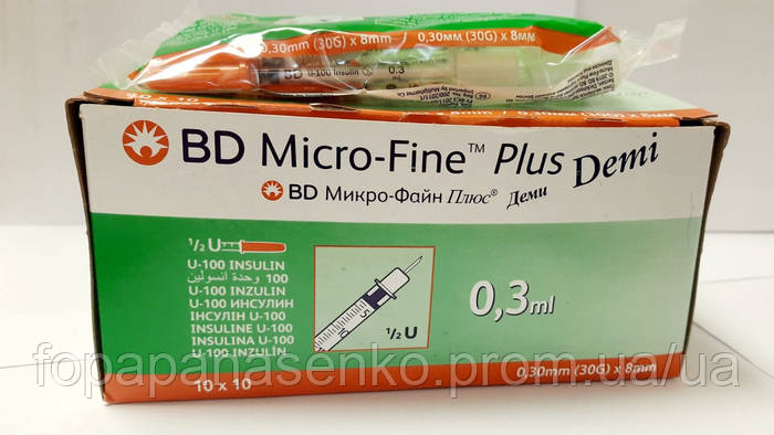 Шприц інс. (B-D) MICRO-FINE Plus Demi 0.3мл №1 U-100 30G (0,30*8мм) (ID#1894677781), цена: 10.18 ...