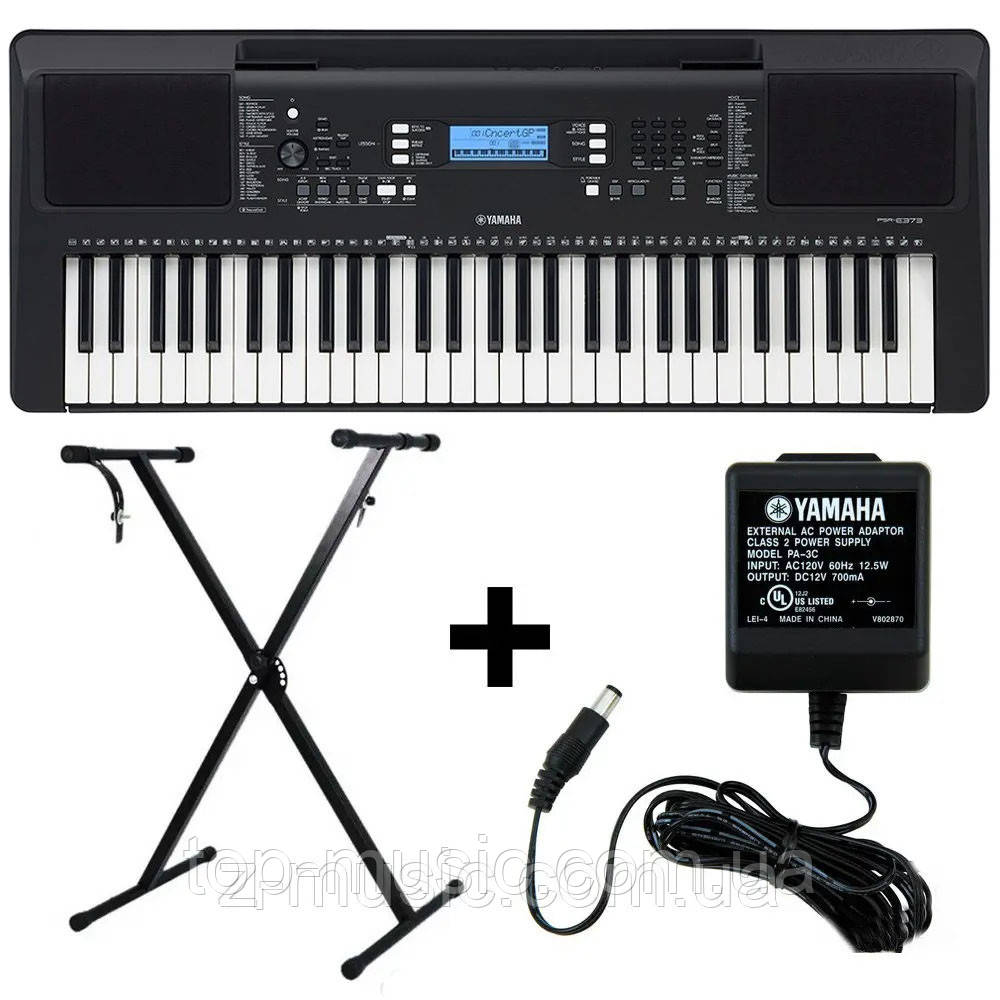 Синтезатор Yamaha PSR-E373 + стійка клавішна, блок живлення, пюпітр ...