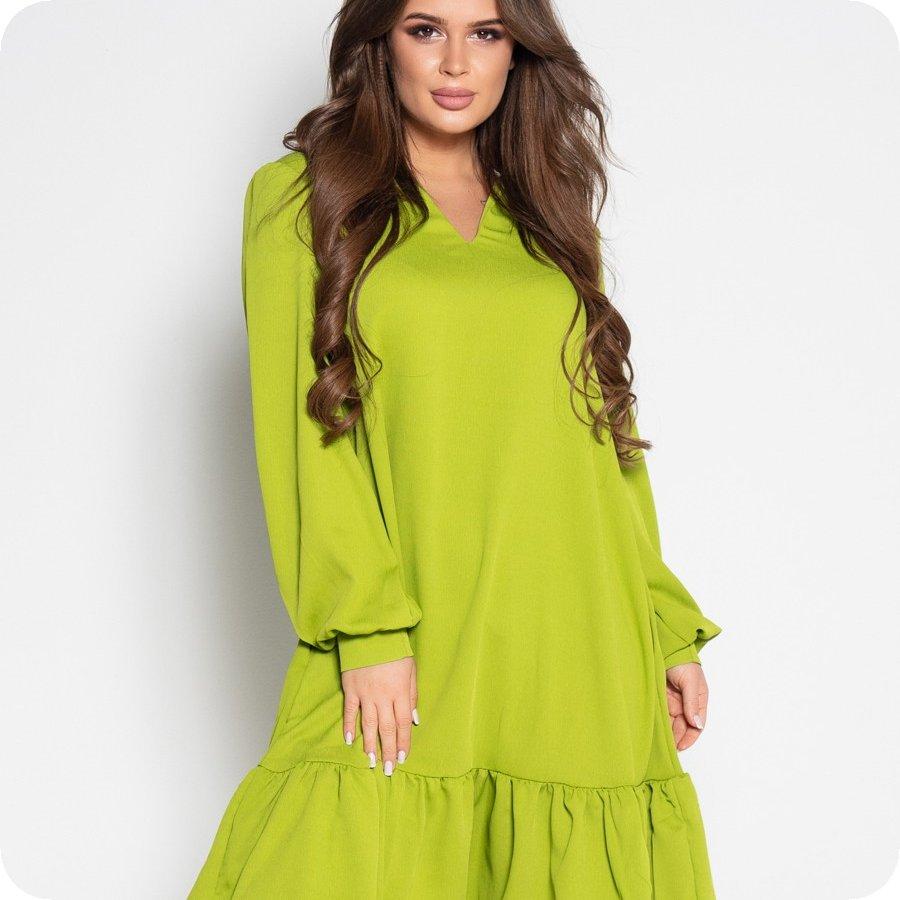 S M L Xl Оливковое крепдешиновое платье с воланом Id 1907090451