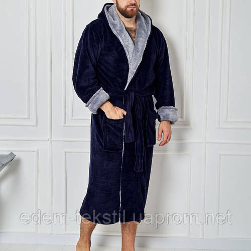 Купить Мужской домашний халат с капюшоном Софт Impulse, Темно-синий ...