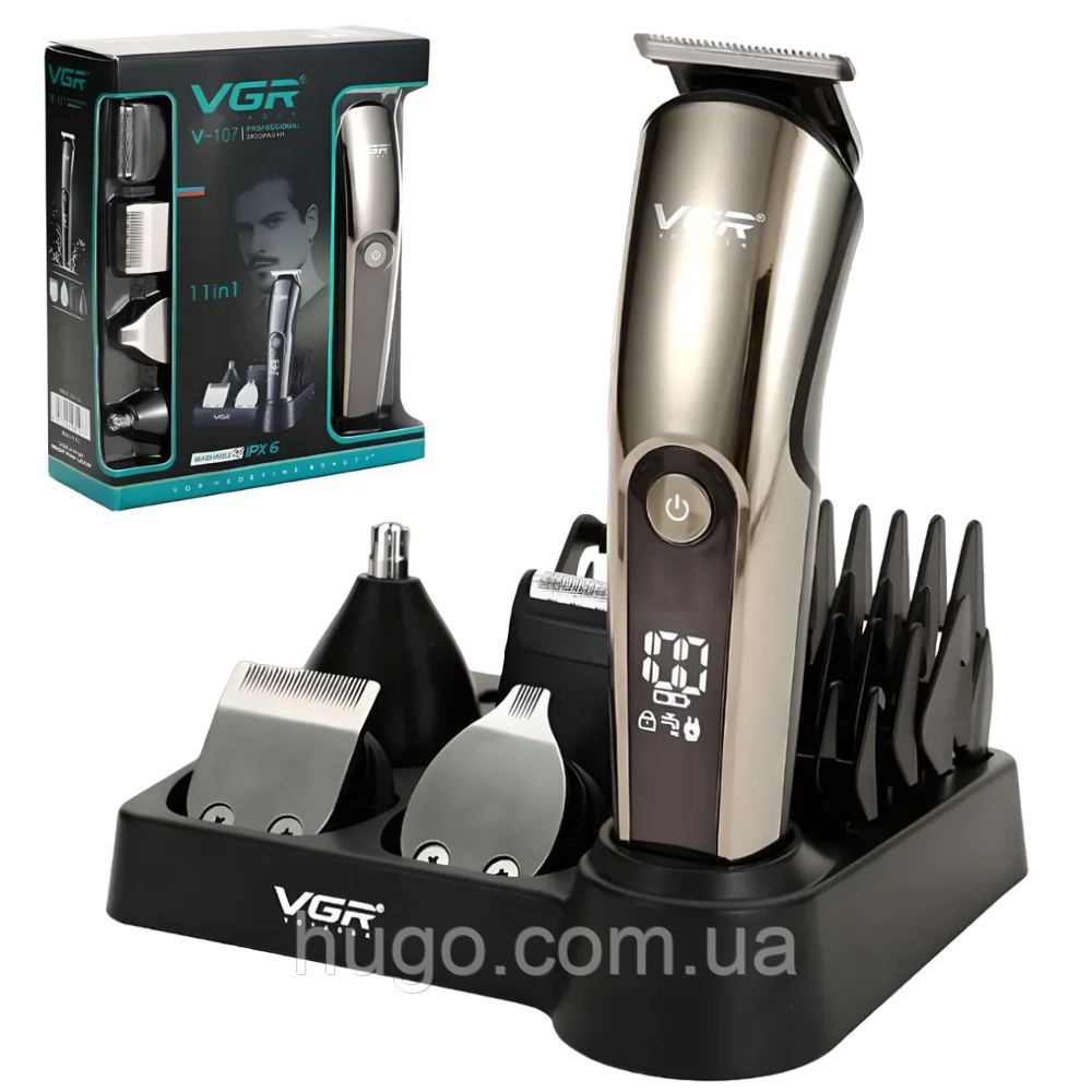 Акумуляторна машинка для стрижки 11 насадок, VGR V-107 / Бездротовий ...